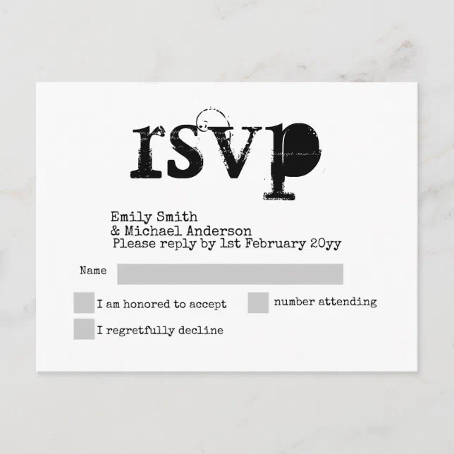 Typewriter Font RSVP Wedding Card ADD Extra detail | Zazzle