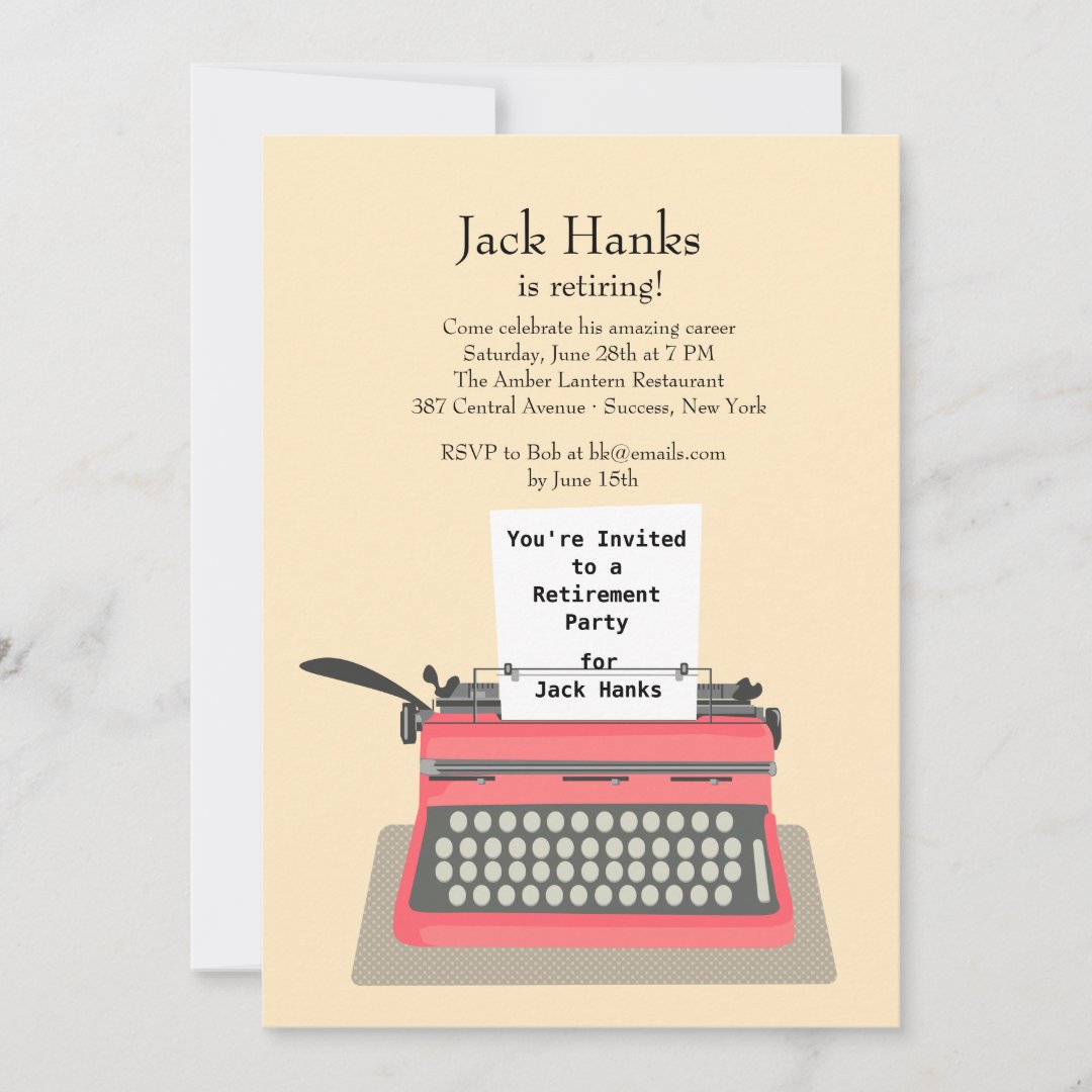 Typewriter Retirement Party Invitation | Zazzle