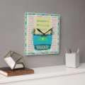 Typewriter Writing Room Personalized Author Blue Square Wall Clock | Zazzle