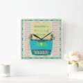 Typewriter Writing Room Personalized Author Blue Square Wall Clock | Zazzle
