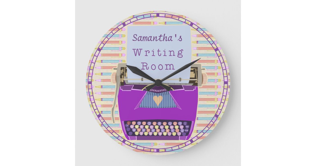 Typewriter Writing Room Personalized Author Large Clock | Zazzle