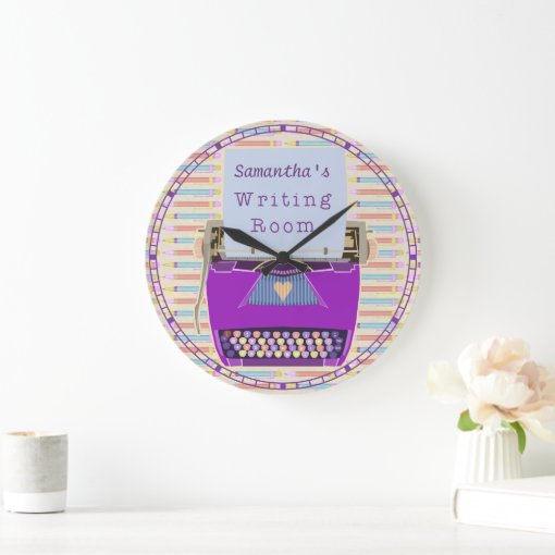 Typewriter Writing Room Personalized Author Large Clock | Zazzle