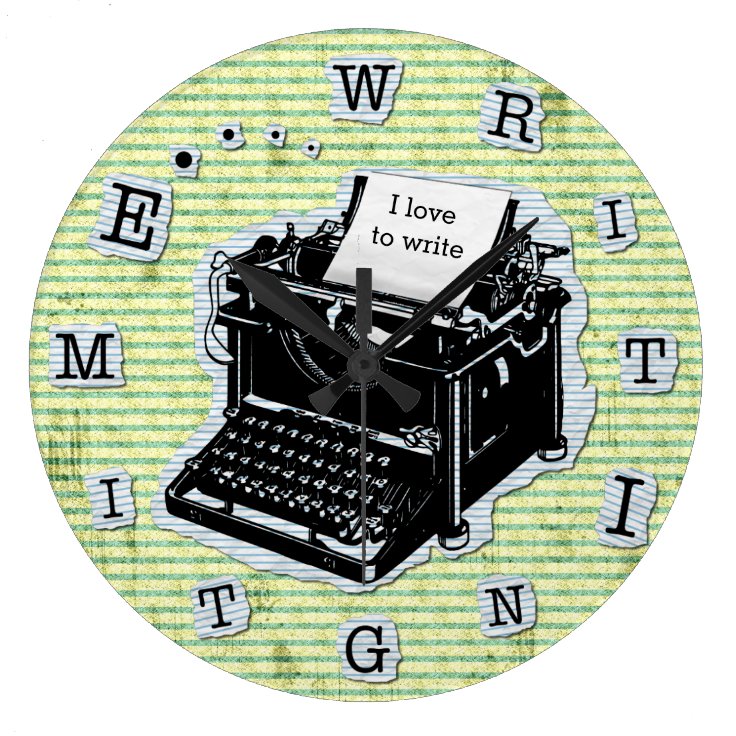 Typewriter Writing Time for Writers Custom Large Clock | Zazzle