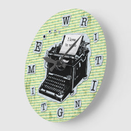Typewriter Writing Time for Writers Custom Large Clock | Zazzle