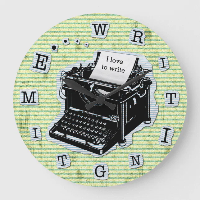 Typewriter Writing Time for Writers Custom Large Clock | Zazzle