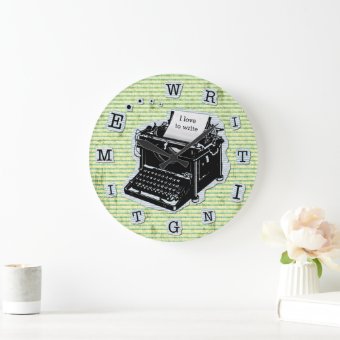 Typewriter Writing Time for Writers Custom Large Clock | Zazzle