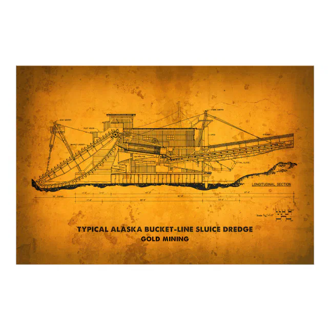 Typical Alaska Gold Mining Dredge Blueprint Photo Print | Zazzle