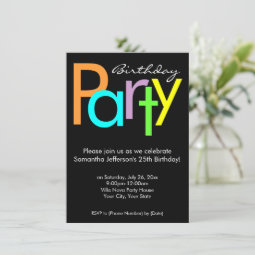 Typographic Colors Birthday Party Invitation | Zazzle