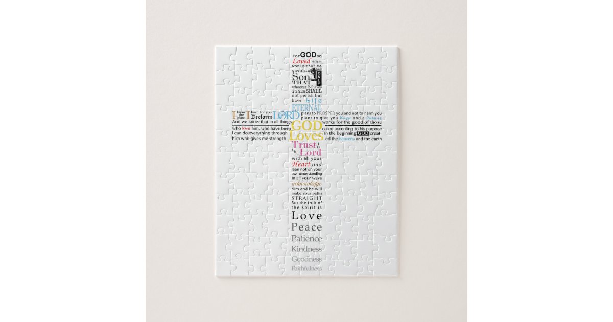typographic Cross Jigsaw Puzzle | Zazzle
