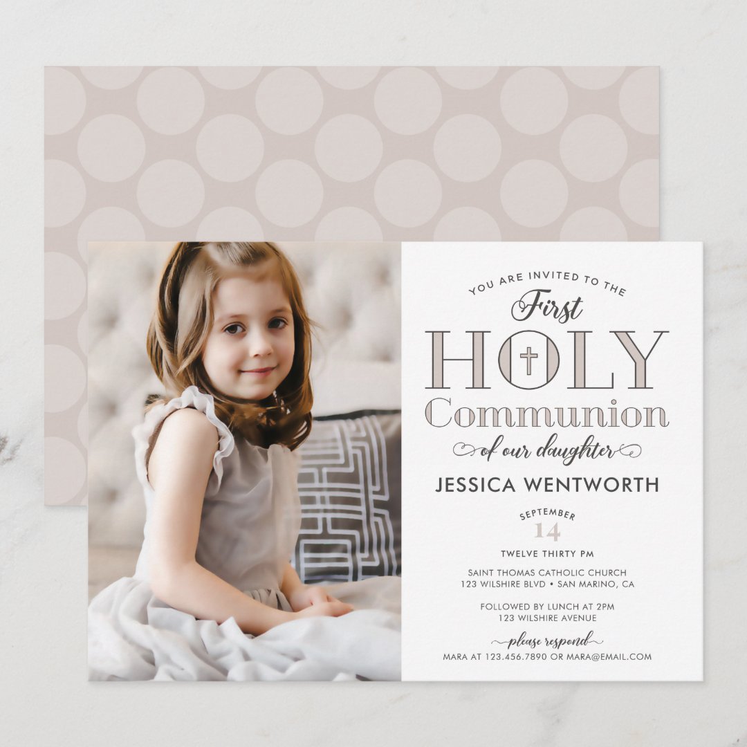 Typographic Photo First Holy Communion Daughter Invitation | Zazzle