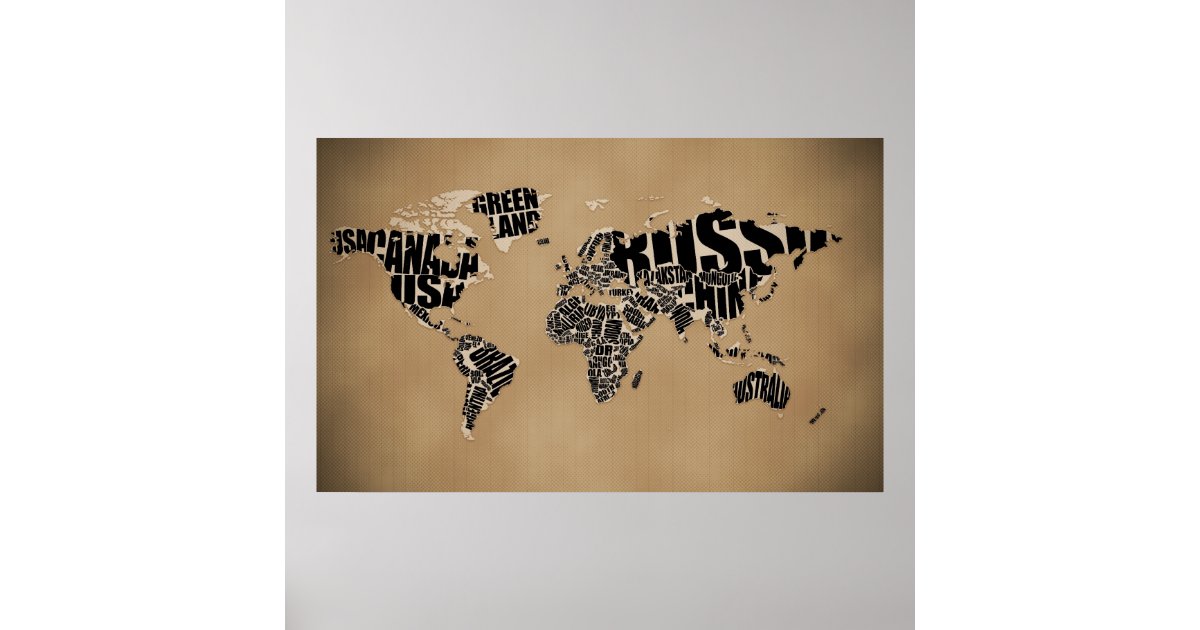 Typographic World Map Poster | Zazzle