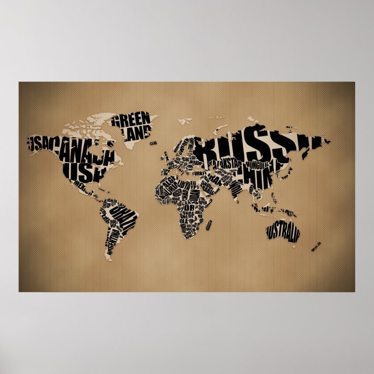 Typographic World Map Poster | Zazzle