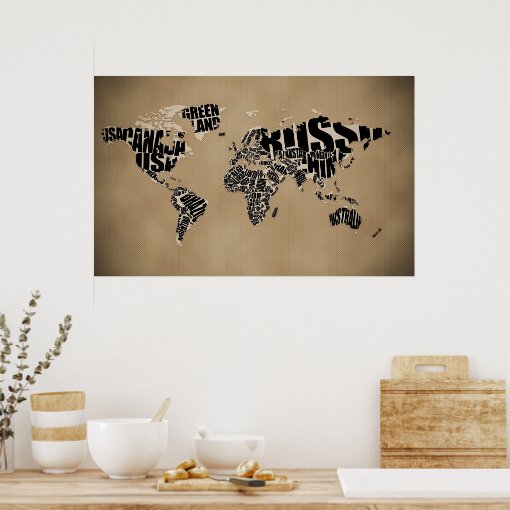 Typographic World Map Poster | Zazzle