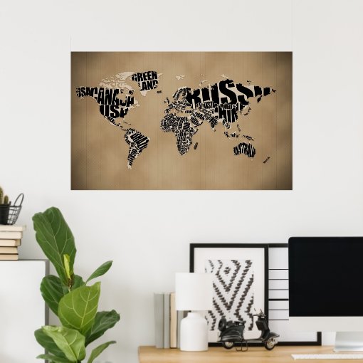 Typographic World Map Poster | Zazzle