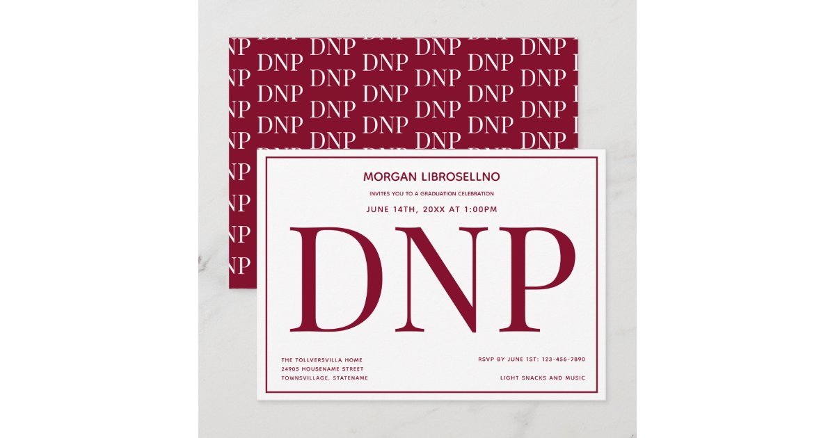 Typography Burgundy White DNP Graduation Party Invitation | Zazzle