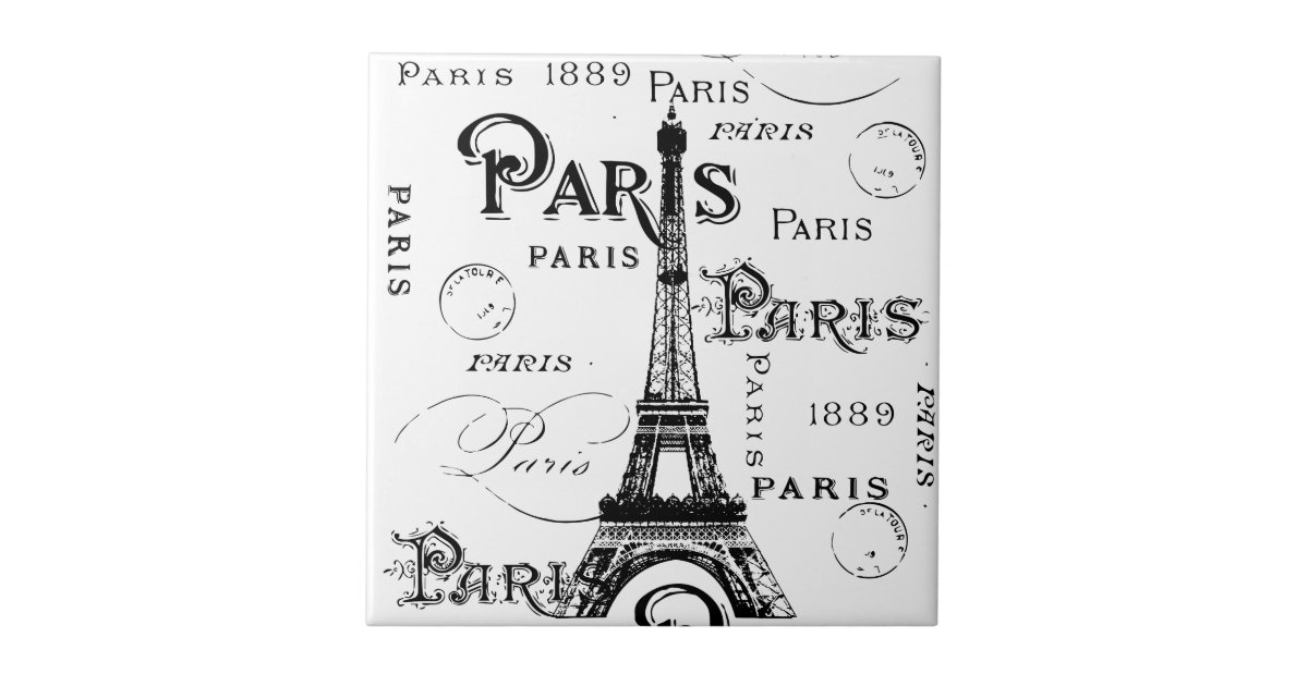 Typography Calligraphy Paris France Eiffel Tower Tile | Zazzle