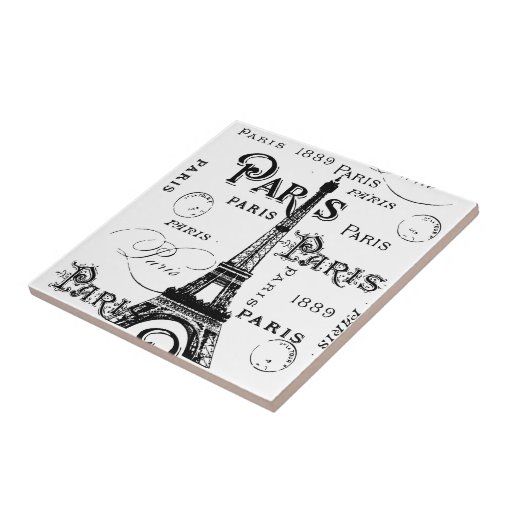 Typography Calligraphy Paris France Eiffel Tower Tile | Zazzle