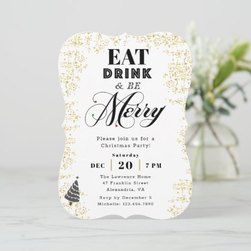 Typography Gold Christmas Party Invitation Card | Zazzle