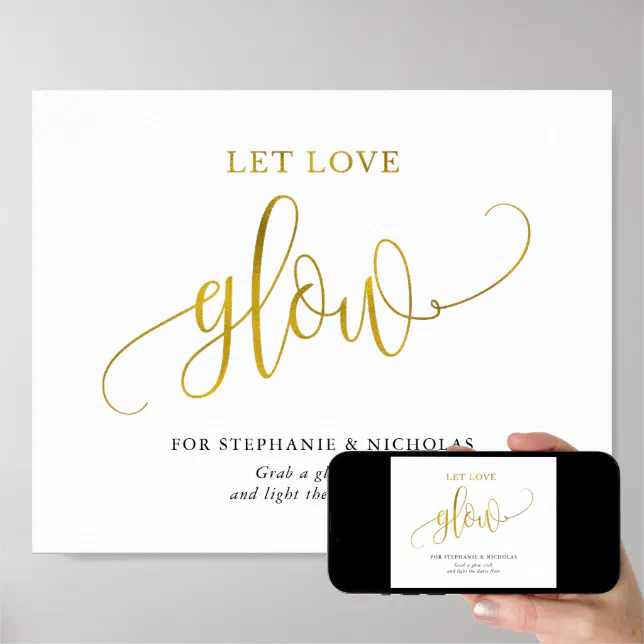 Typography gold let love glow poster | Zazzle