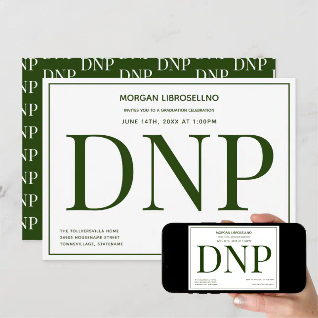 Typography Green White DNP Graduation Party Invitation | Zazzle