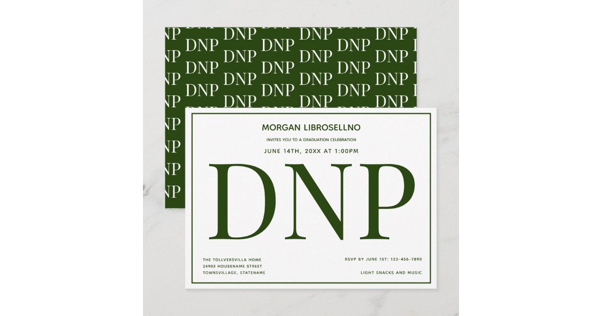 Typography Green White DNP Graduation Party Invitation | Zazzle