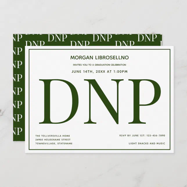 Typography Green White DNP Graduation Party Invitation | Zazzle