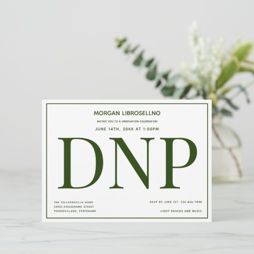 Typography Green White DNP Graduation Party Invitation | Zazzle