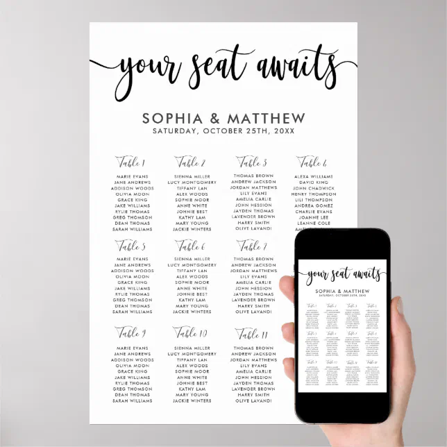 Typography Hand Lettering Wedding Seating Chart | Zazzle