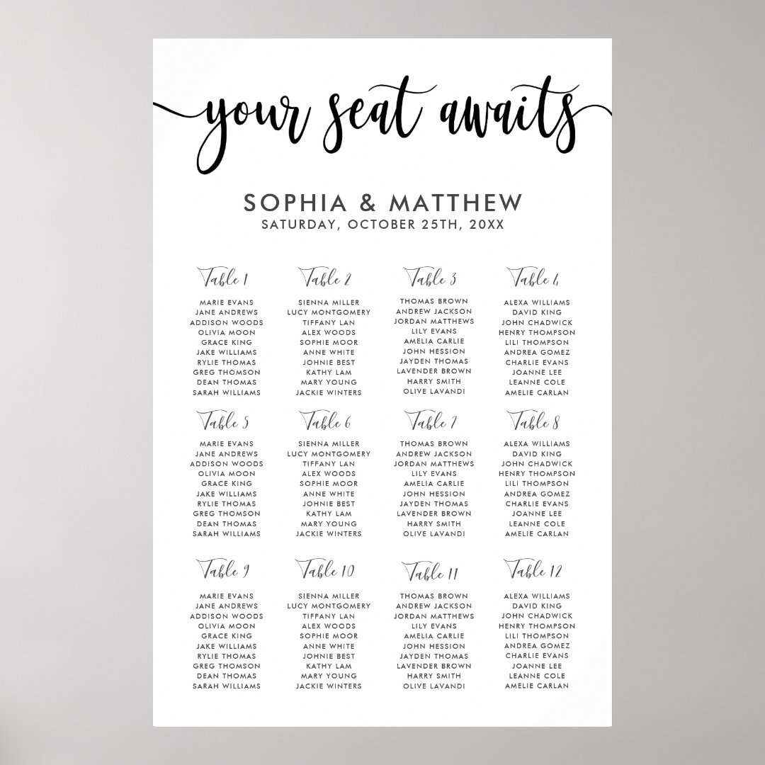 Typography Hand Lettering Wedding Seating Chart | Zazzle