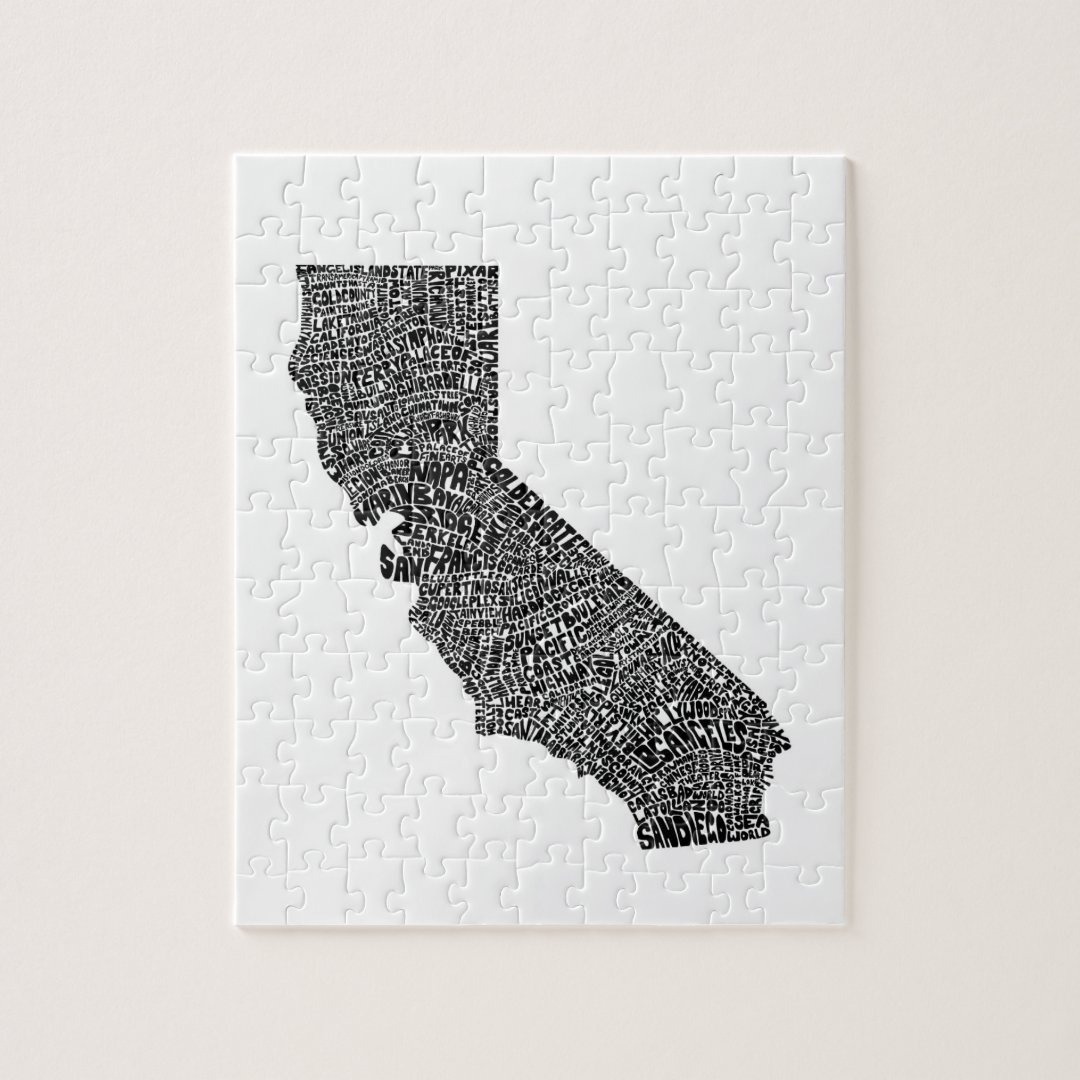 Typography map of California Jigsaw Puzzle | Zazzle