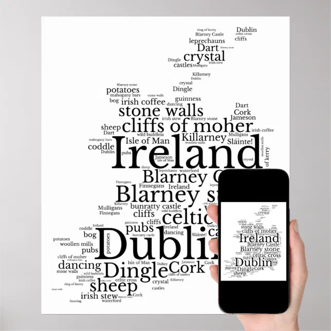 Typography Map Of Ireland Art Poster | Zazzle