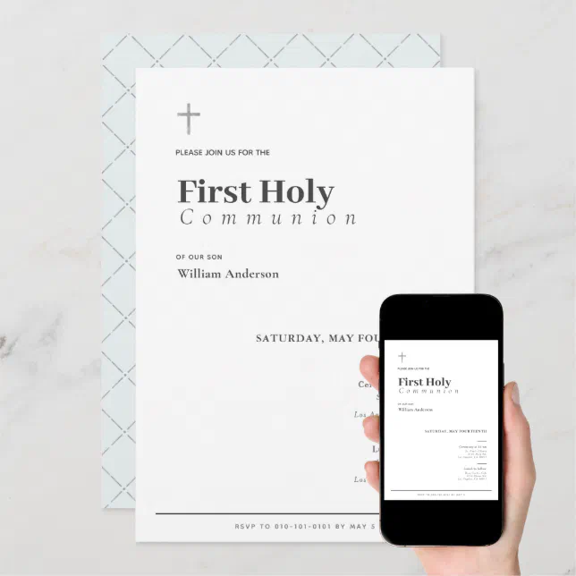 Typography Minimalist Boy First Holy Communion Invitation | Zazzle