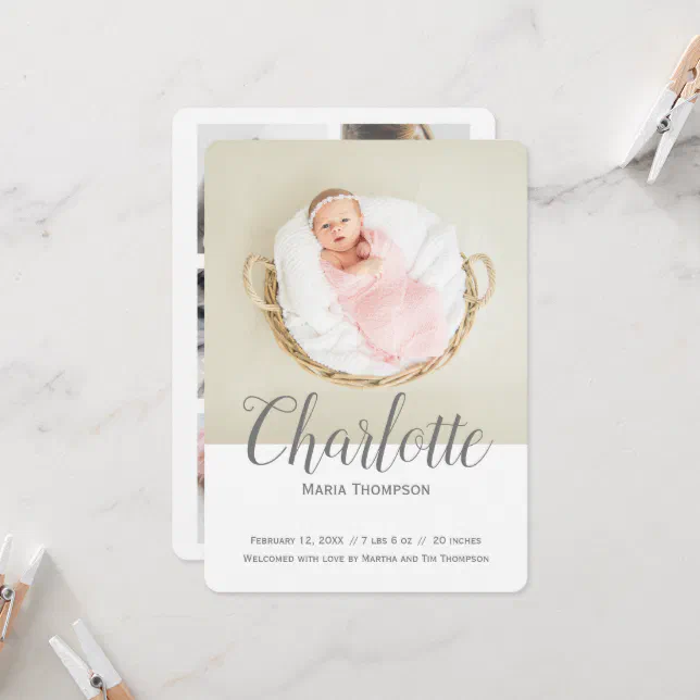 Typography Modern Photo Collage Baby Girl Birth | Zazzle