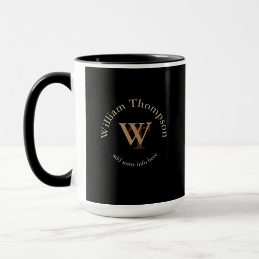 Typography monogram - personalized logo black mug | Zazzle