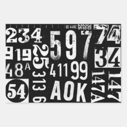 Typography Numbers Decoupage Wrapping Paper | Zazzle