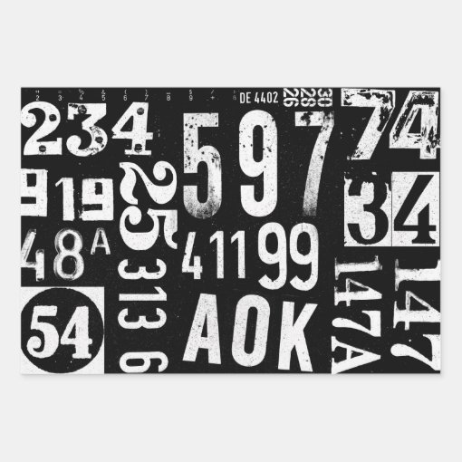 Typography Numbers Decoupage Wrapping Paper | Zazzle