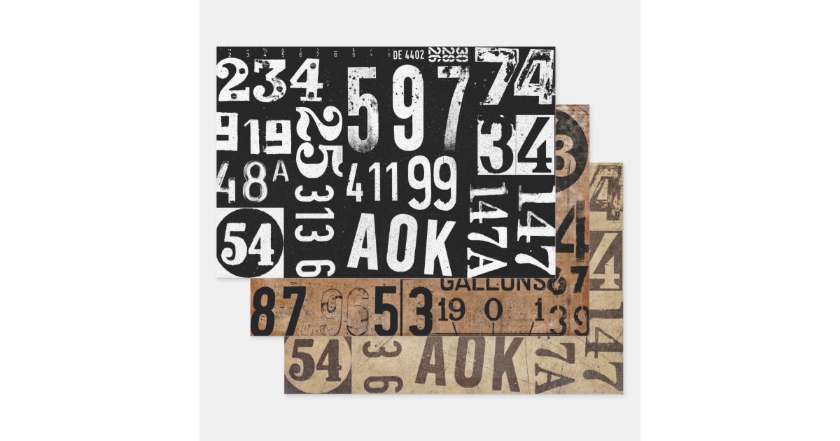Typography Numbers Decoupage Wrapping Paper | Zazzle