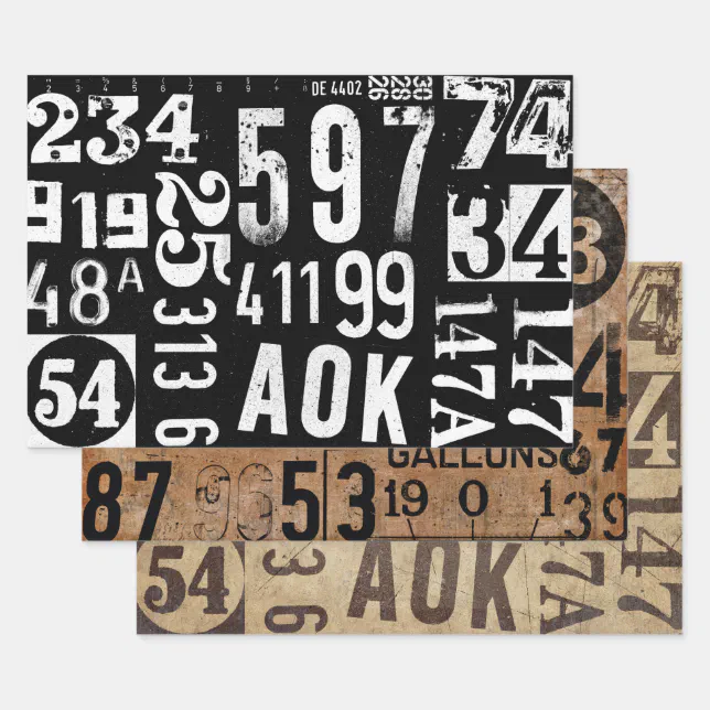 Typography Numbers Decoupage Wrapping Paper | Zazzle