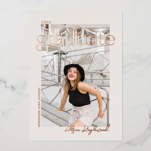 Typography Photo Foil Graduation Announcement | Zazzle