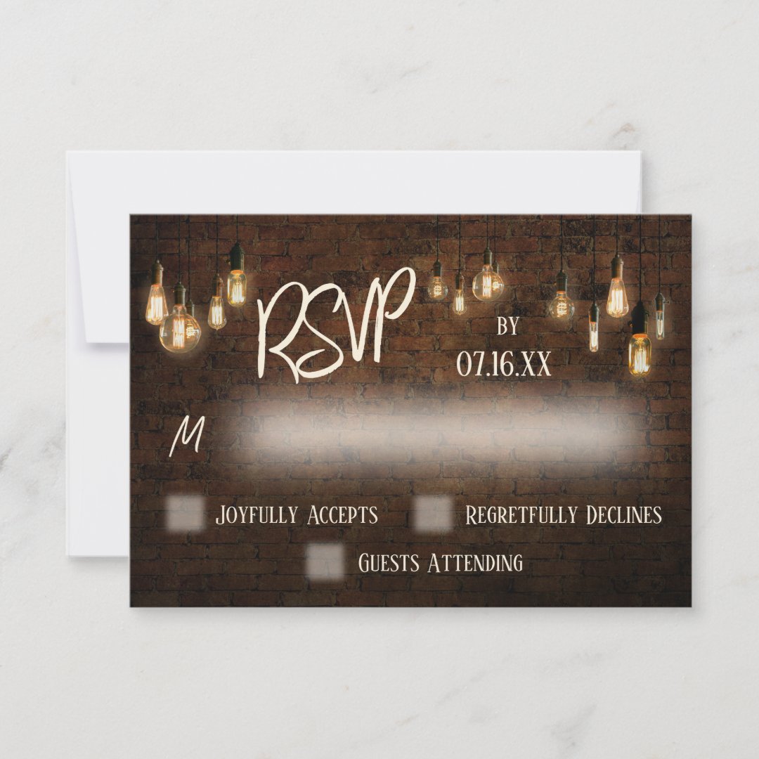 Typography RSVP, Industrial Bricks, Edison Lights RSVP Card | Zazzle