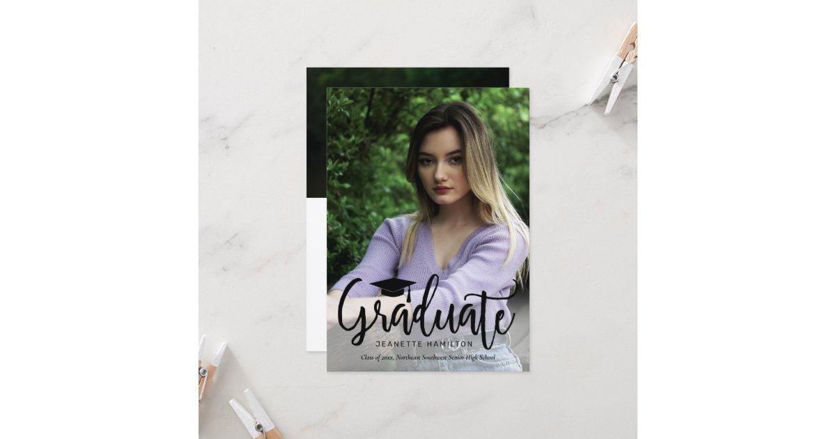 Typography Script Front/Back Photo Graduation Invi Invitation | Zazzle