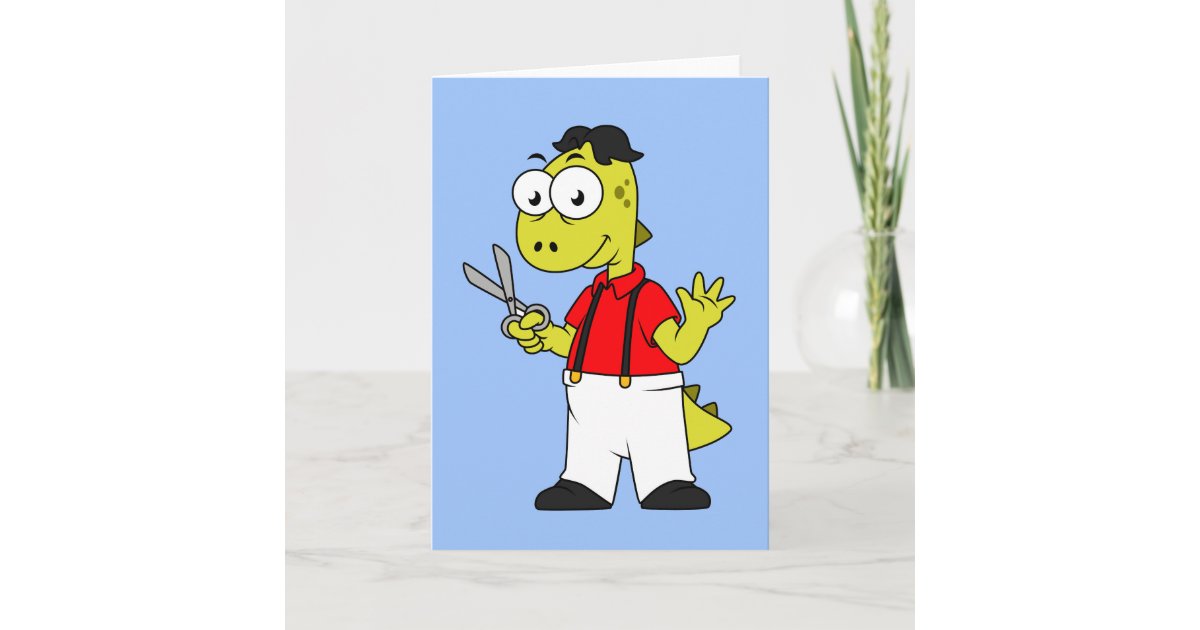 Tyrannosaurus Rex Barber With Scissors. Card | Zazzle