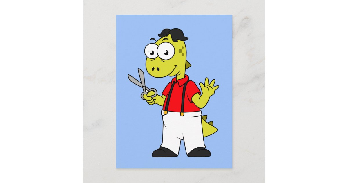 Tyrannosaurus Rex Barber With Scissors. Postcard | Zazzle