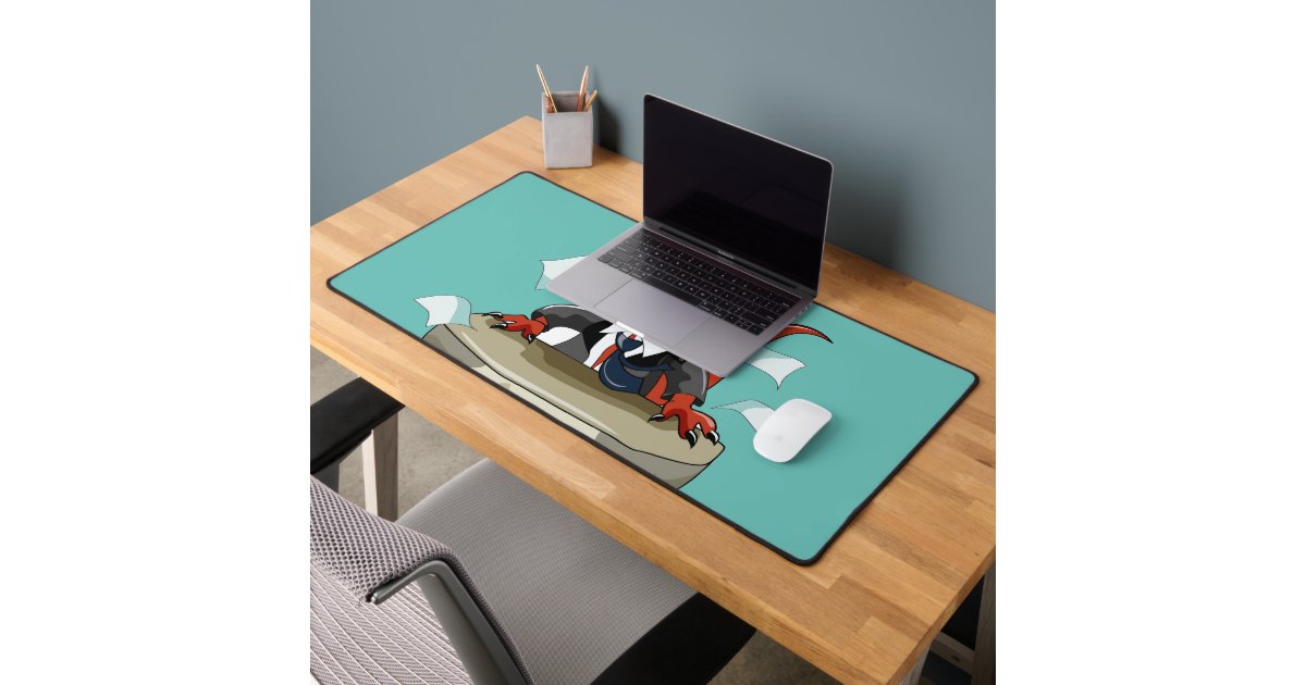 Tyrannosaurus Rex Boss Sitting At A Desk. Desk Mat | Zazzle