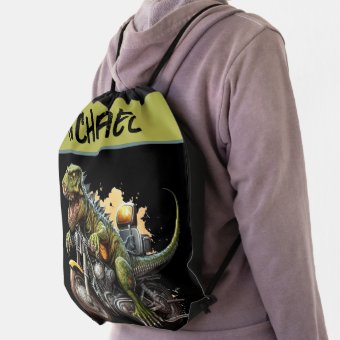 Tyrannosaurus Rex Dinosaur Riding a Motorcycle Drawstring Bag | Zazzle