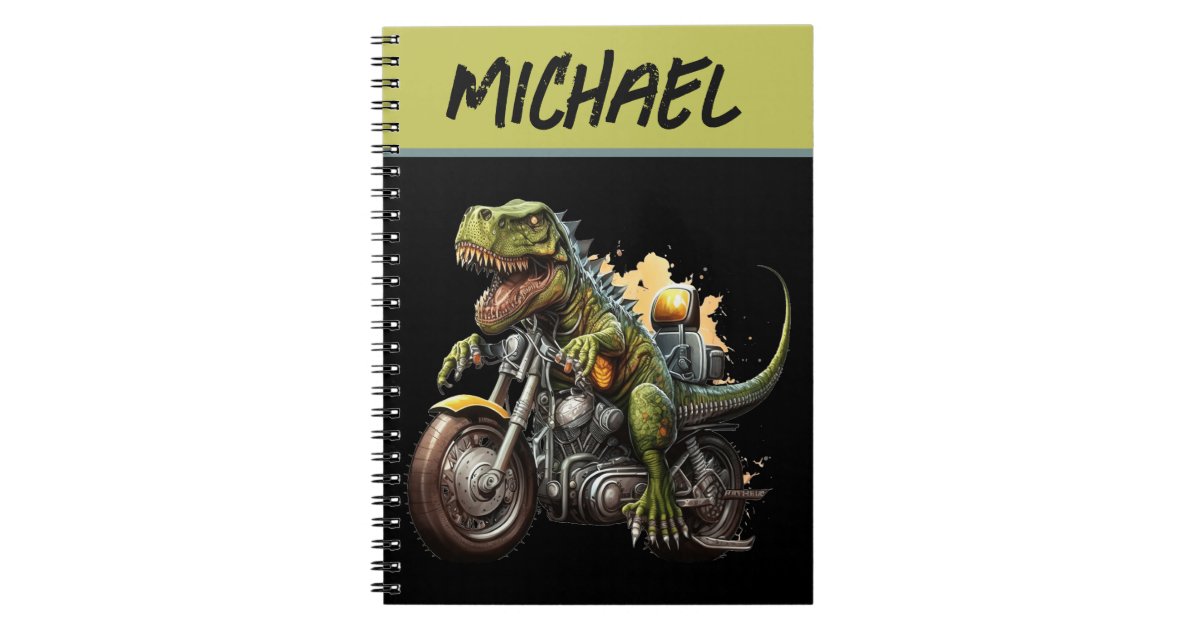 Tyrannosaurus Rex Dinosaur Riding a Motorcycle Notebook | Zazzle