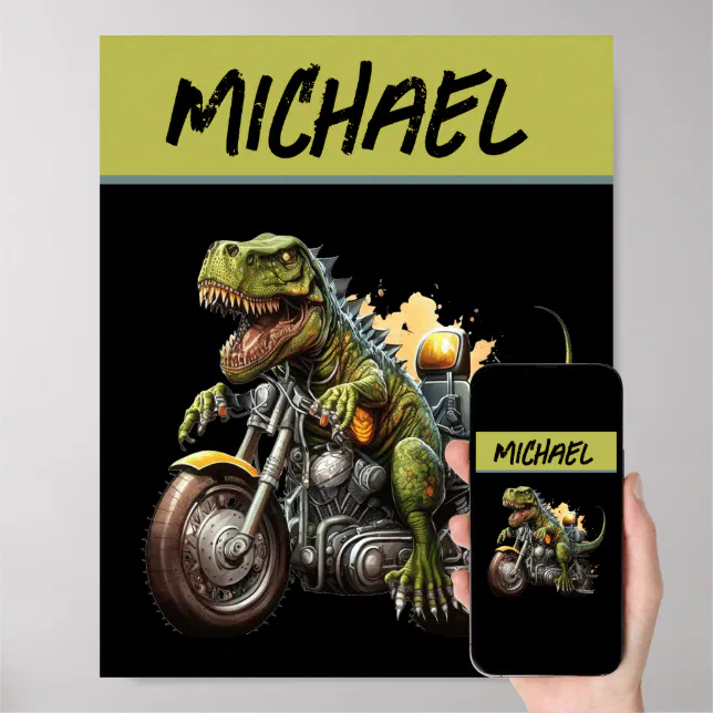 Tyrannosaurus Rex Dinosaur Riding a Motorcycle Poster | Zazzle