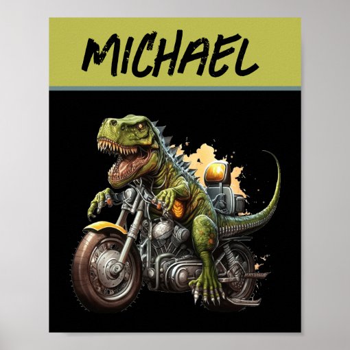 Tyrannosaurus Rex Dinosaur Riding a Motorcycle Poster | Zazzle
