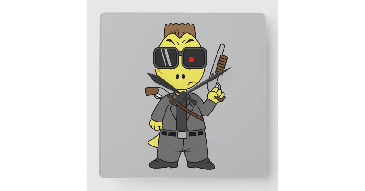 Tyrannosaurus Rex Dressed As The Terminator. Square Wall Clock | Zazzle