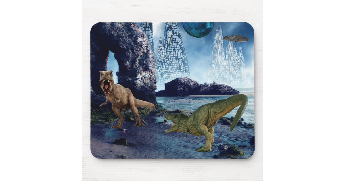 Tyrannosaurus T-Rex Dinosaur Battle Alien Planet Mouse Pad | Zazzle